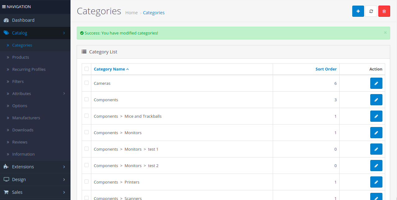 Catalog > Categories > Overview – eCommerce selling your product online