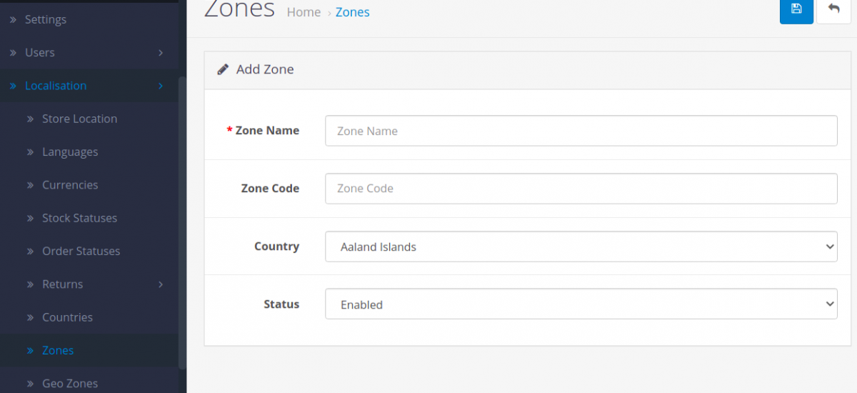 System > Localisation > Zones – eCommerce selling your product online