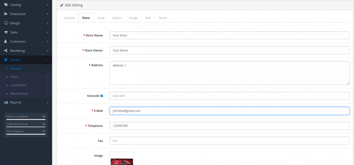 System > Settings > Store – eCommerce selling your product online